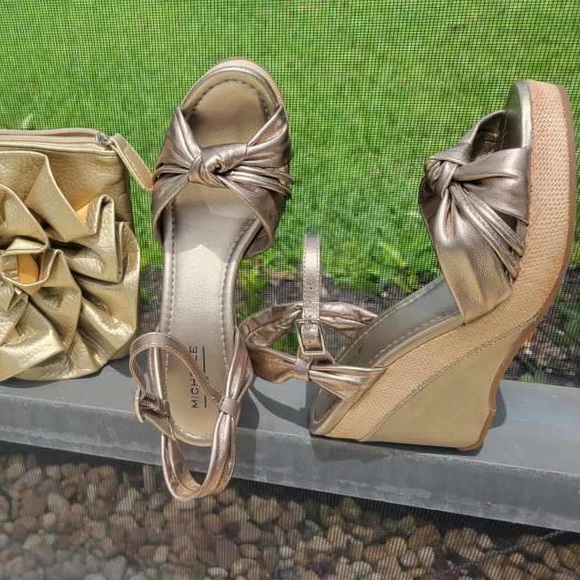 Michelle D | Shoes | Metallic Gold Wedge Strappy Sandal From Dilliards ...